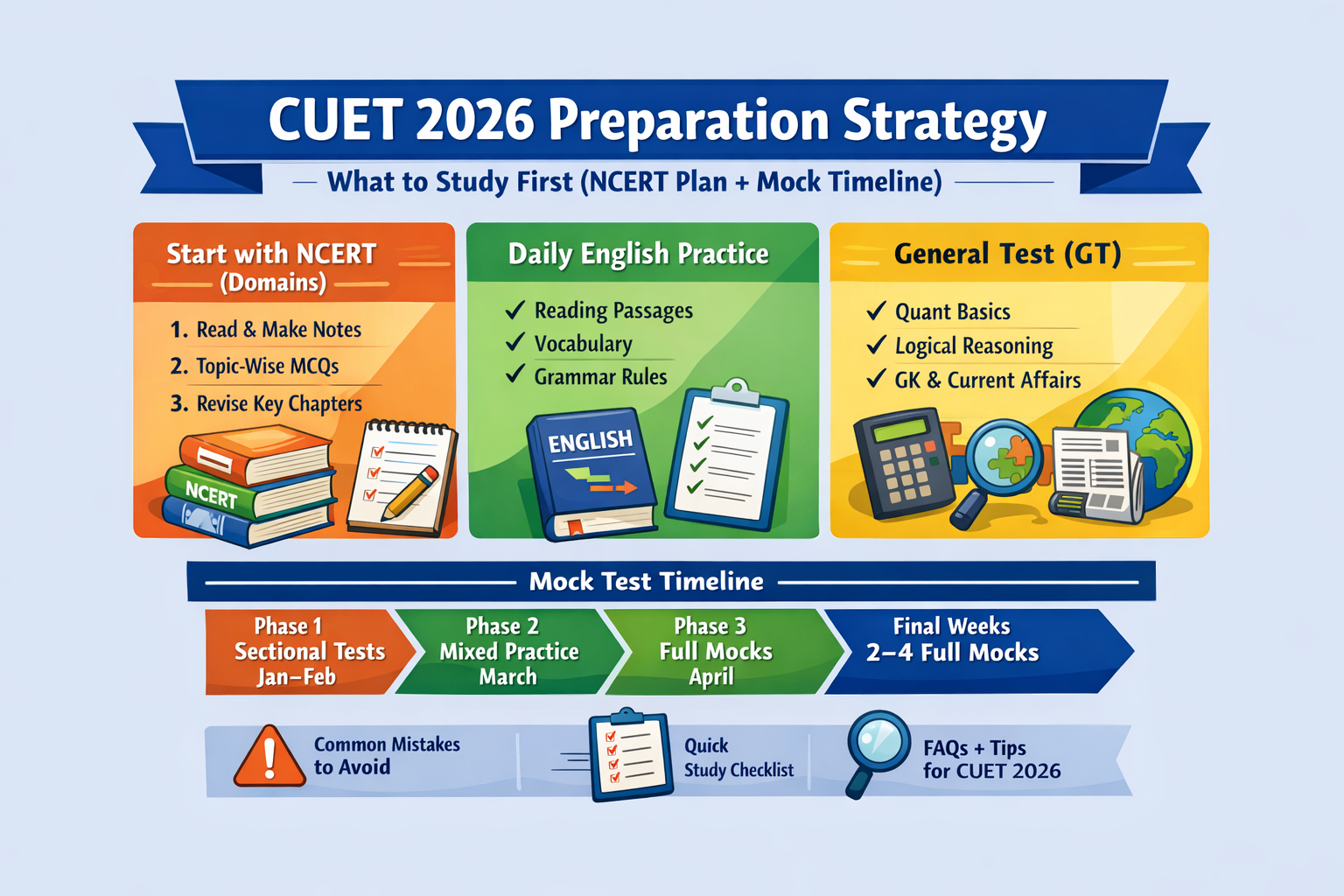CUET 2026 Preparation Strategy [What to Study First + Mock Timeline]